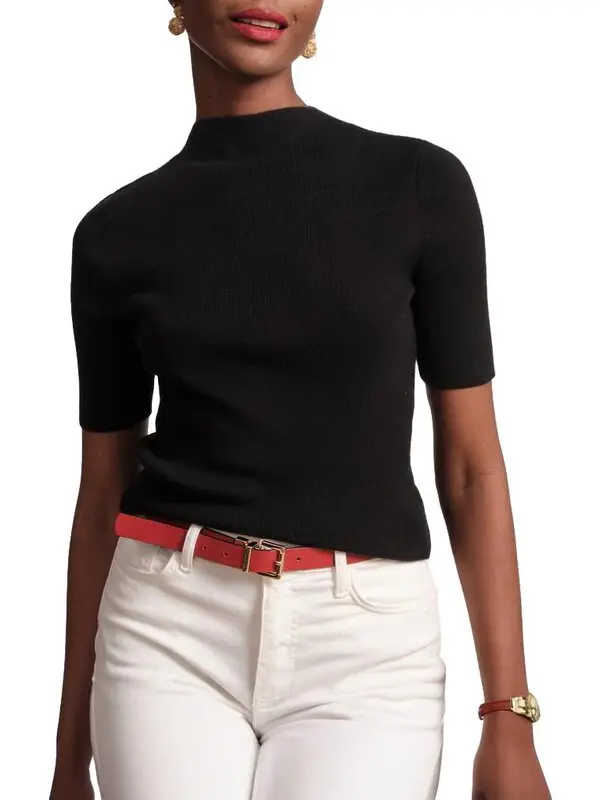 FRANCES VALENTINE Marie Cotton Knit Short-sleeve Sweater - Black