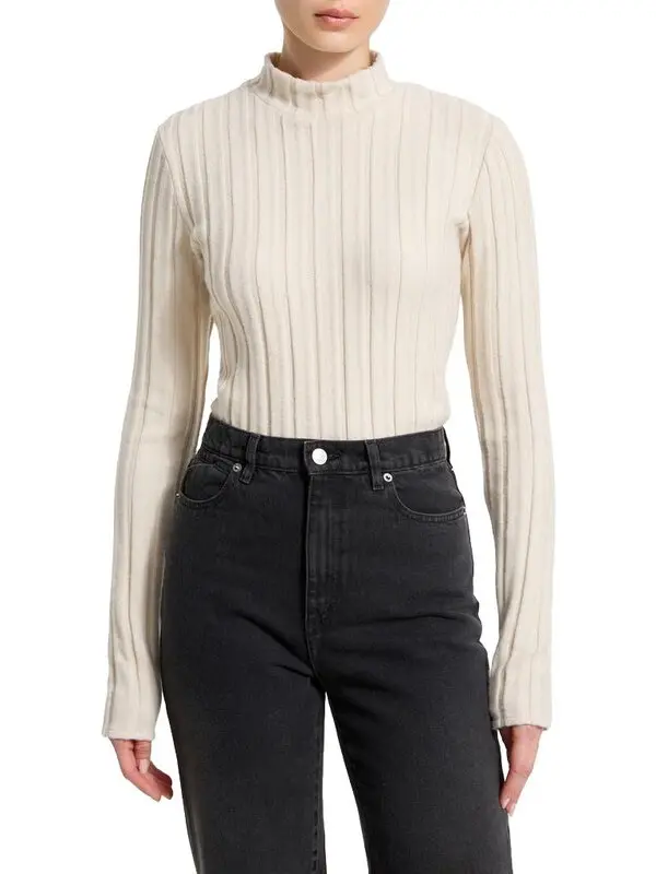 MARCELLA Samia Mock Neck Knit Top - Light Beige