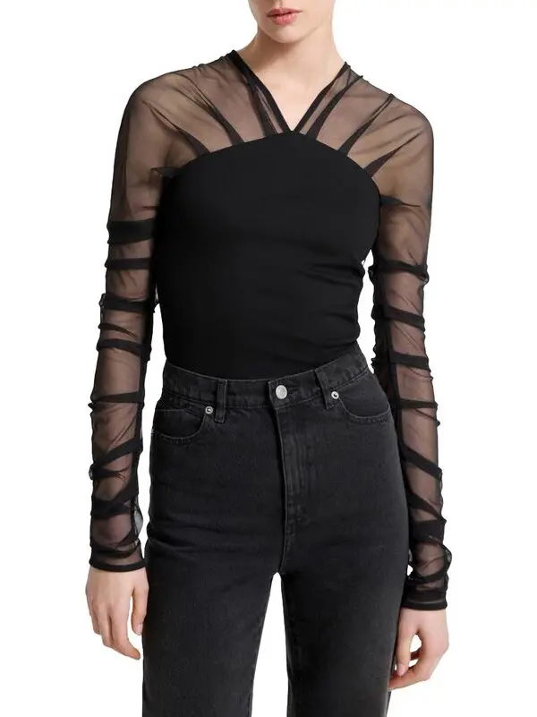 MARCELLA Lita Mesh & Ponte Top - Black
