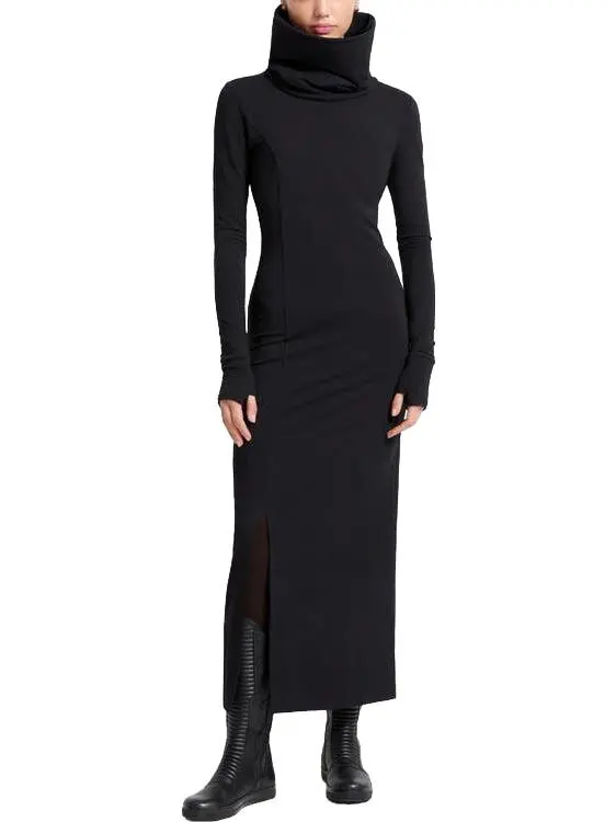 MARCELLA Lisa High Turtleneck Long Sleeve French Terry Dress - Black