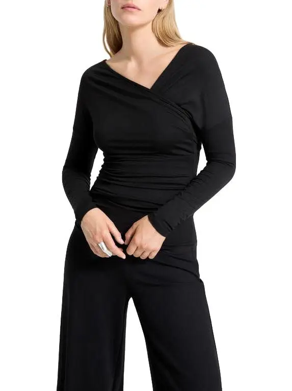 MARCELLA Jisoo Ruched Surplice Neck Jersey Top - Black