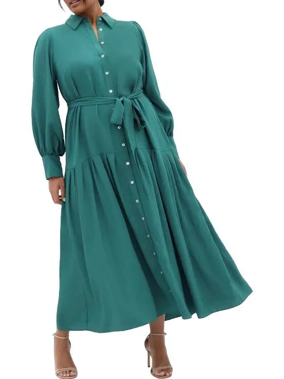 City Chic Romie Button-up Shirtdress - Jade