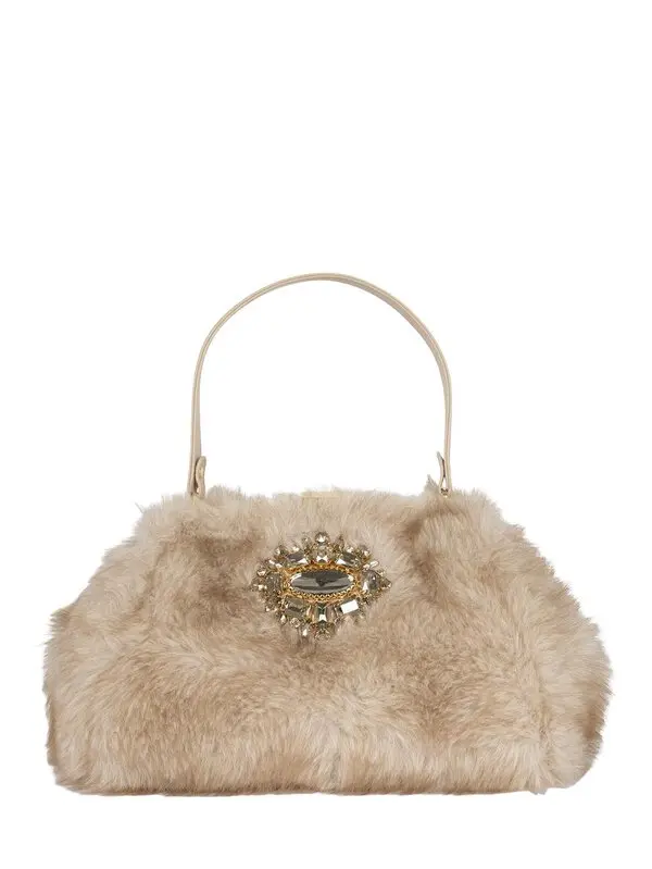 Jeffrey Campbell Gabor Faux Fur Satchel Handbag - Beige Combo