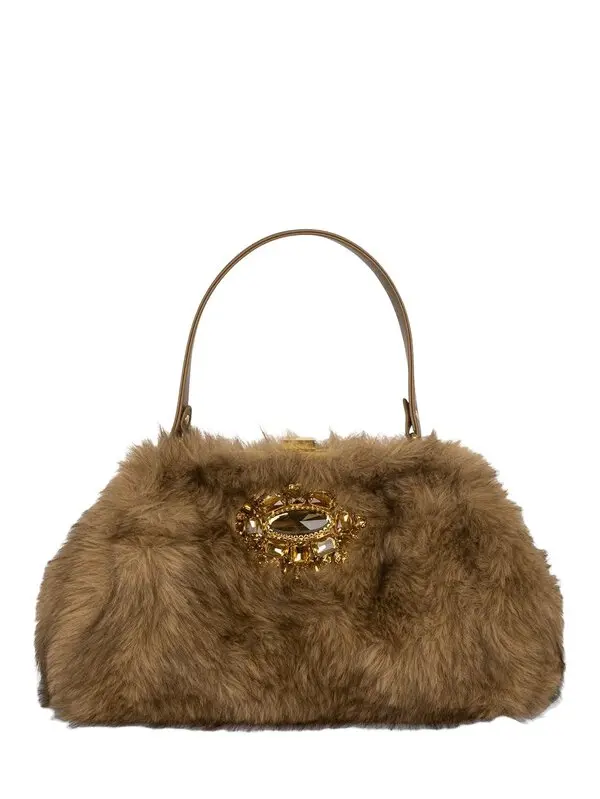 Jeffrey Campbell Gabor Faux Fur Satchel Handbag - Tan Combo