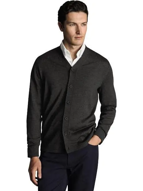 CHARLES TYRWHITT Merino Button-up Cardigan - Gray
