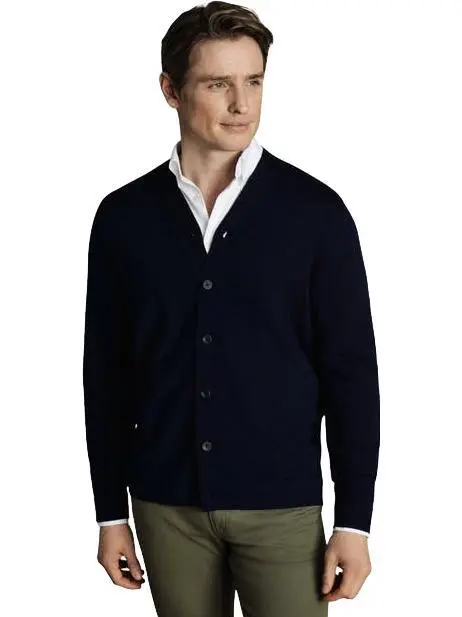CHARLES TYRWHITT Merino Button-up Cardigan - Navy