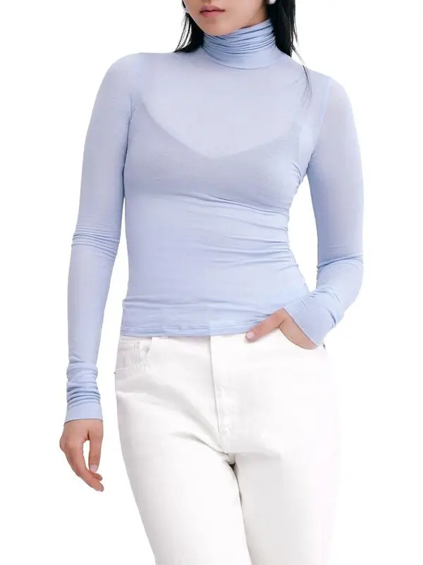 MARCELLA Eloise Semisheer Jersey Turtleneck Top - Ice Blue