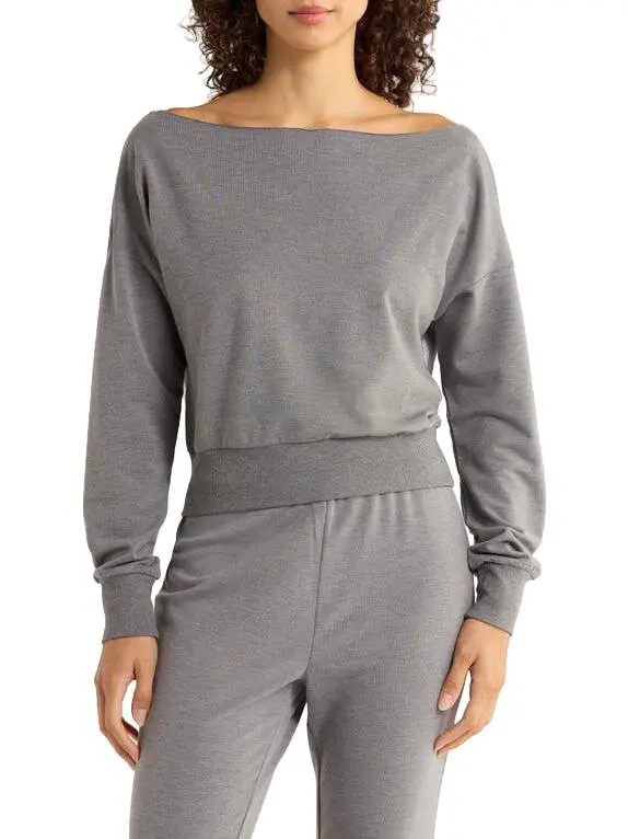 MPG Flashdance Boat Neck Fleece Sweatshirt - Heather Seel Grey