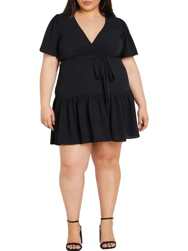 City Chic Catherine Faux-wrap Mini Dress - Black