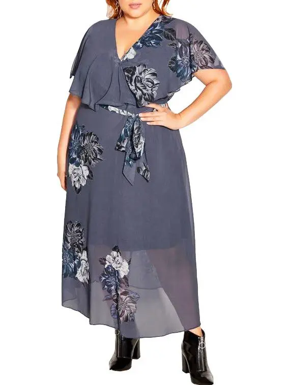 City Chic Flutter Sleeve Wrap Dress - Grey Placement