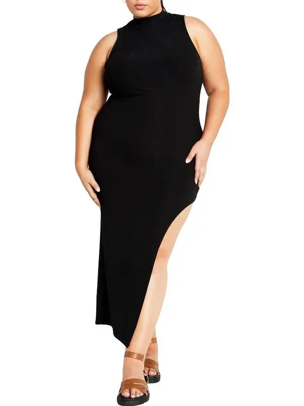 City Chic Athena Sleeveless Ribbed Body-con Maxi Dress - Black