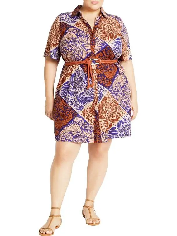 City Chic Becka Belted Shirtdress - Print