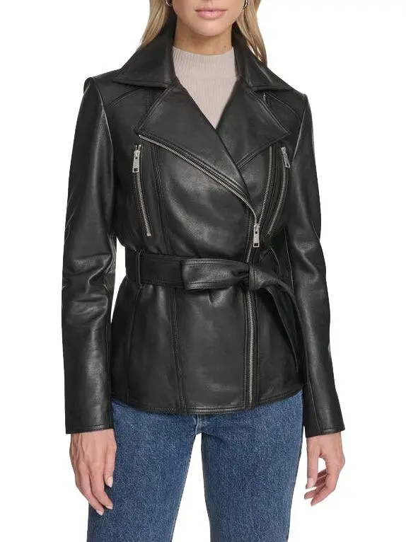 Andrew Marc Violet Leather Trench Jacket - Black