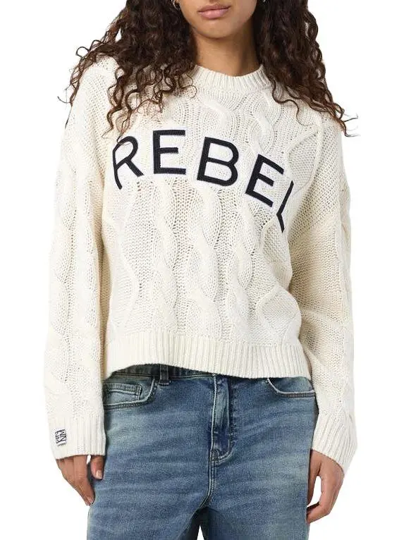 NOISY MAY Rebecca Cable Stitch Sweater - Birch Detail Rebel