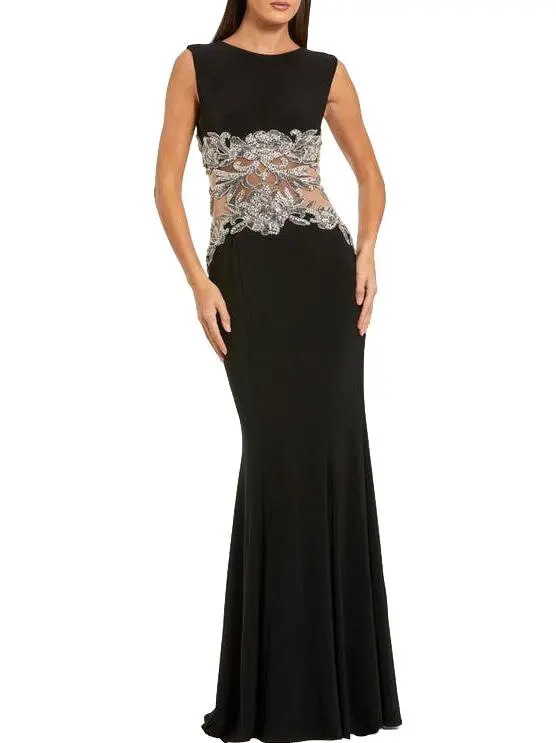 Mac Duggal Jersey Sleeveless Gown With Beaded Waist - Black