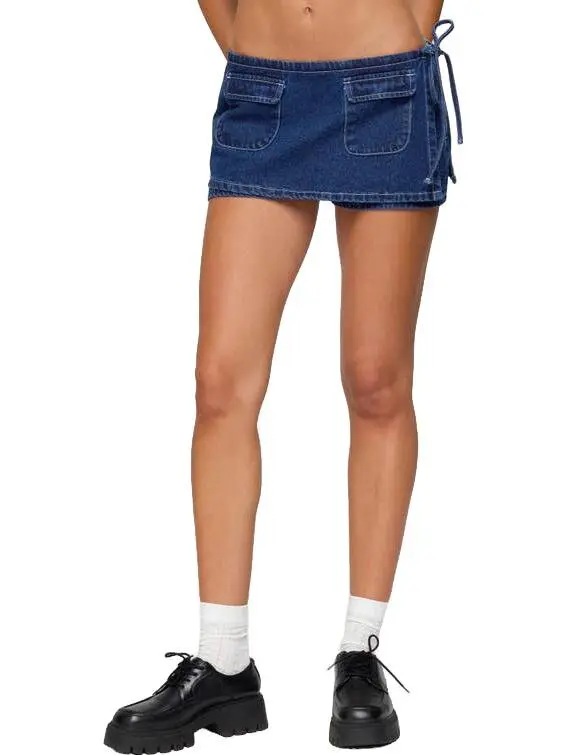 EDIKTED Giselle Wrap Low Rise Denim Skort - Blue