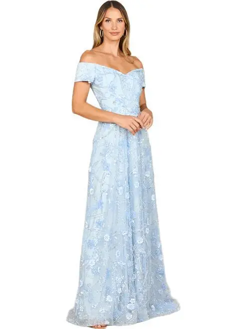 LARA NEW YORK Off-shoulder A-line Floral Gown - Periwinkle