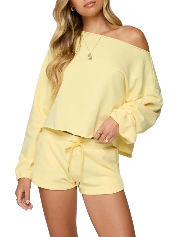 EDIKTED Kordelia One-shoulder Sweatshirt - Yellow