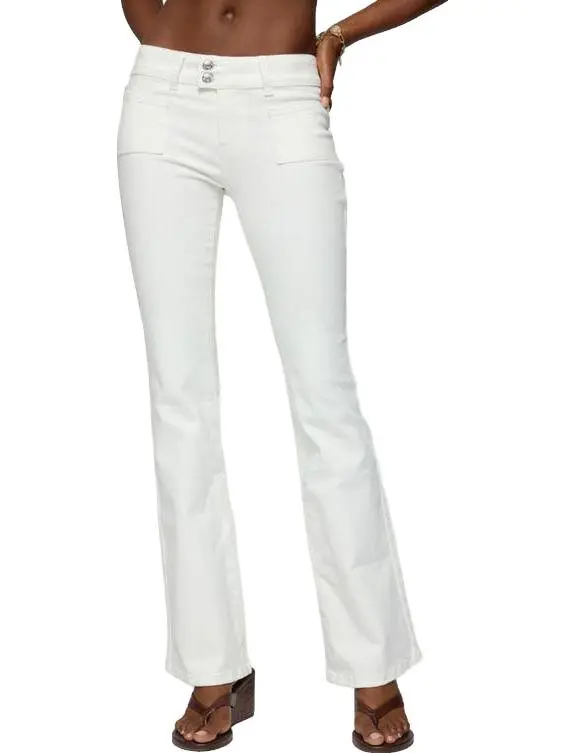 EDIKTED Mattea Patch Pocket Low-rise Flare Jeans - White