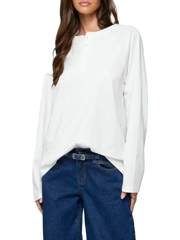 EDIKTED Cyrus Oversized Cotton Henley - White
