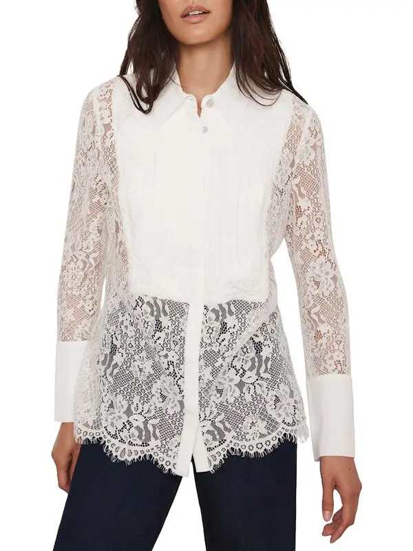 Mint Velvet Lace Pintuck Shirt - Ivory