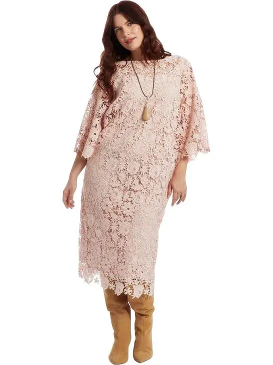 JUNE + VIE Bell-sleeve Lace Midi Dress - Sepia Rose