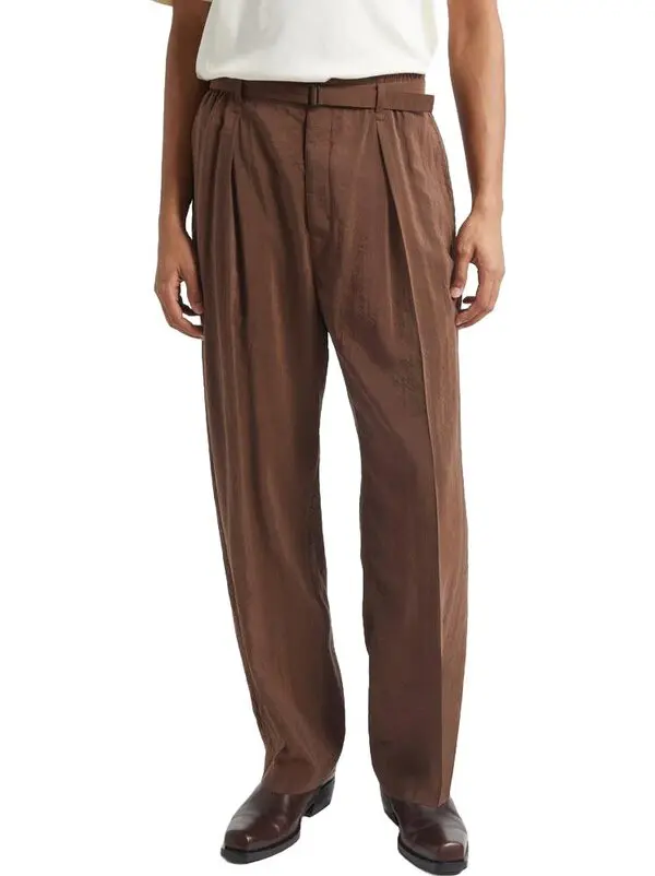 LEMAIRE Belted Relaxed Silk Blend Pants - Brunette