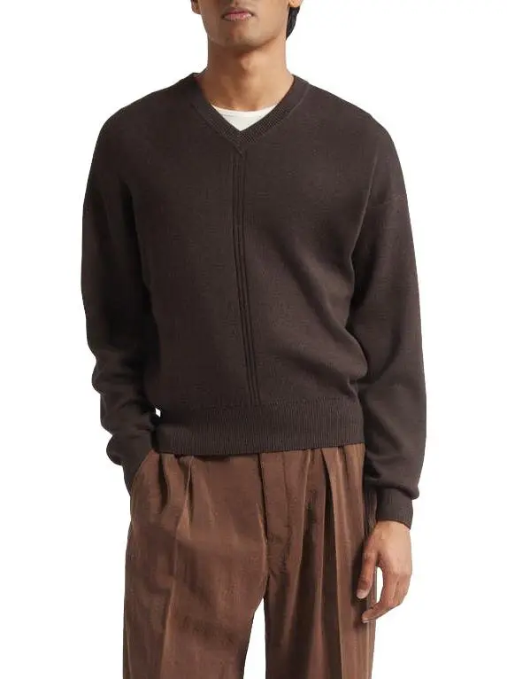 LEMAIRE Merino Wool Blend V-neck Sweater - Dark Cacao
