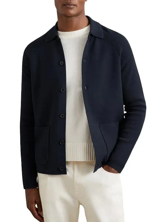 REISS Fitzgerald Collared Full Button Cardigan - Navy Blue
