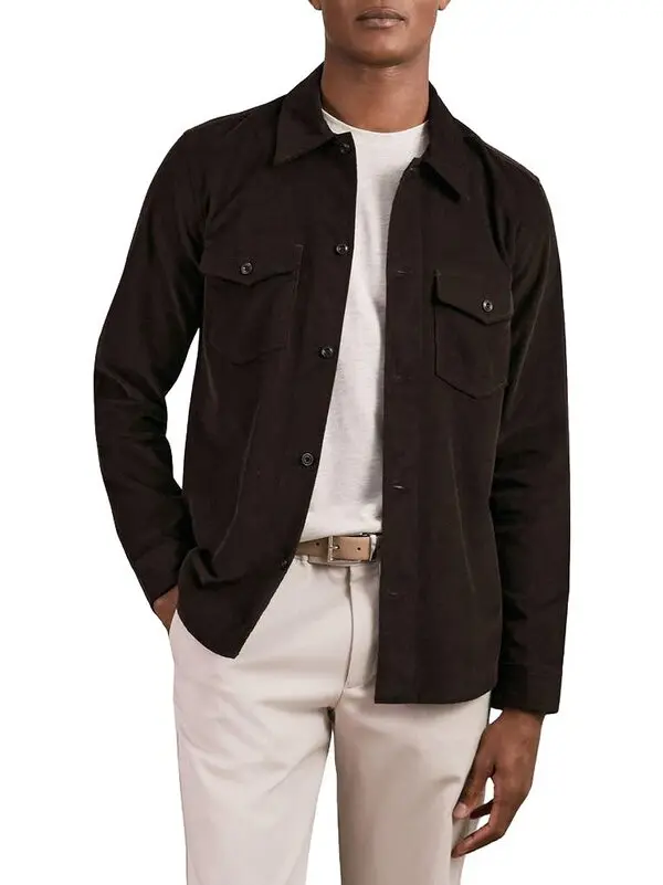 REISS Kai Cotton Shirt Jacket - Brown
