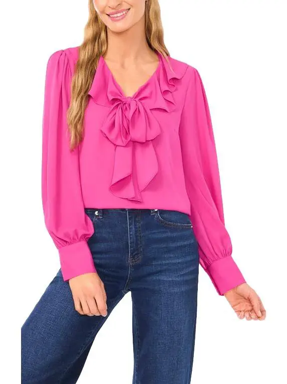 CECE DUPRAZ Ruffle Tie Neck Georgette Top - Deep Orchid