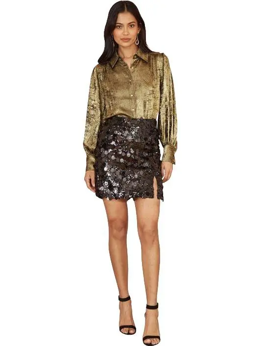 YUMI Metallic Relaxed Balloon Sleeve Shirt - Gold