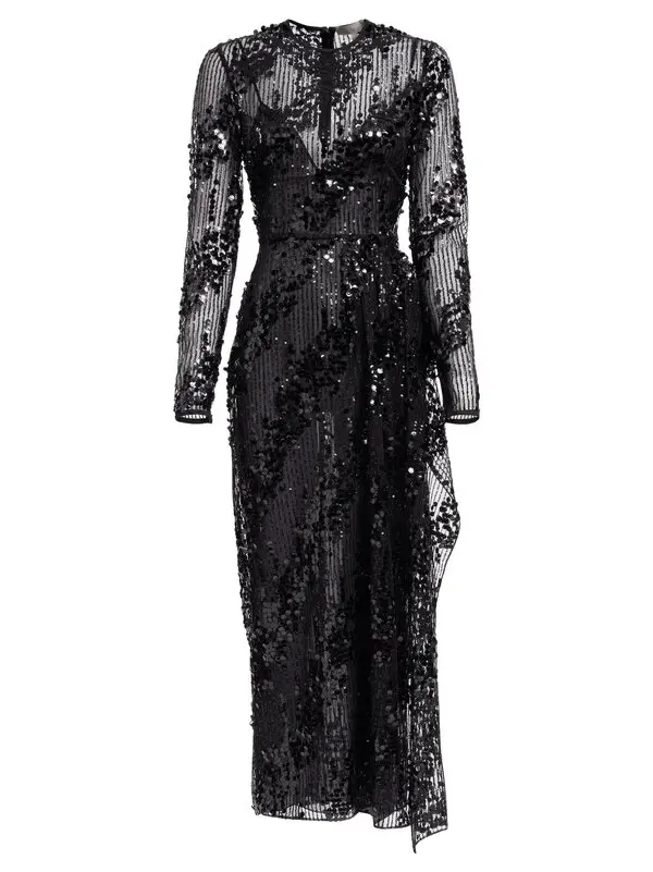 Elie Saab Sequined Midi Dress - Black