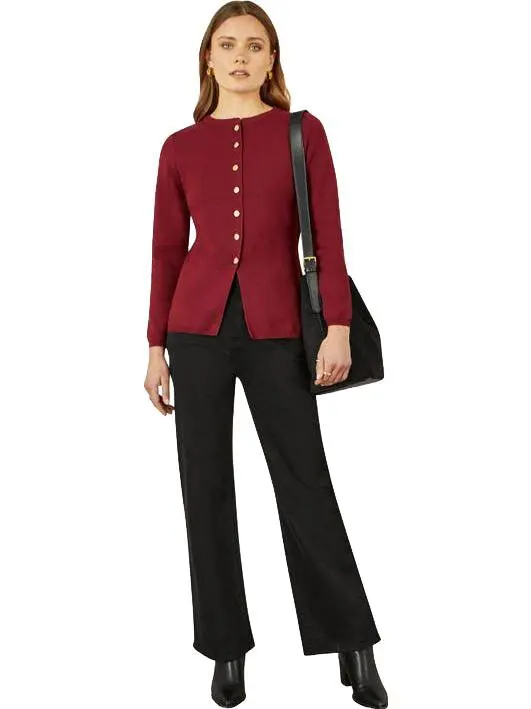 YUMI Peplum Button-up Cardigan - Burgundy