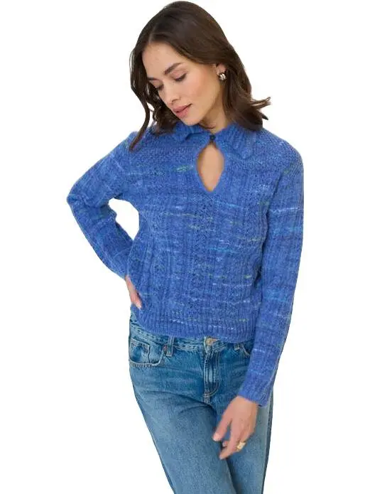 Central Park West Rayna Spacedye Open Stitch Yoke Sweater - Blue