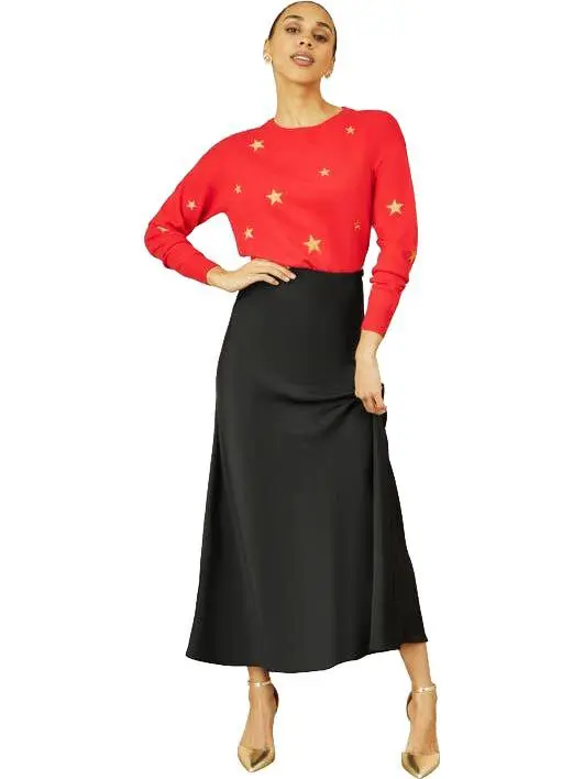 YUMI Satin Midi Skirt - Black