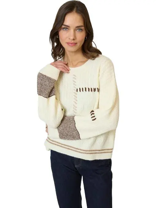 Central Park West Patchwork Cropped Sweater - Ivory Combo