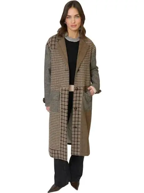 Central Park West Raven Patchwork Long Coat - Brown