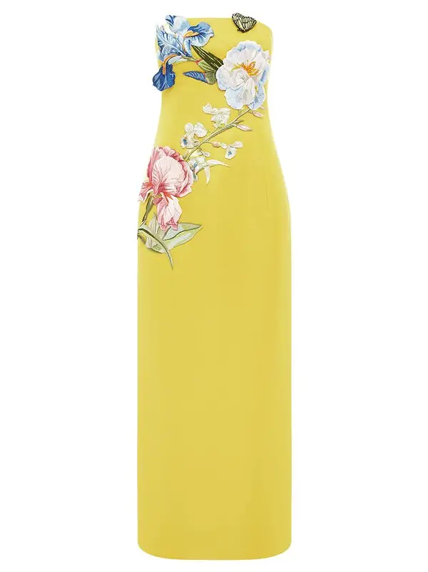 LEO LIN Rayna Flower-appliquéd Maxi Dress - Yellow