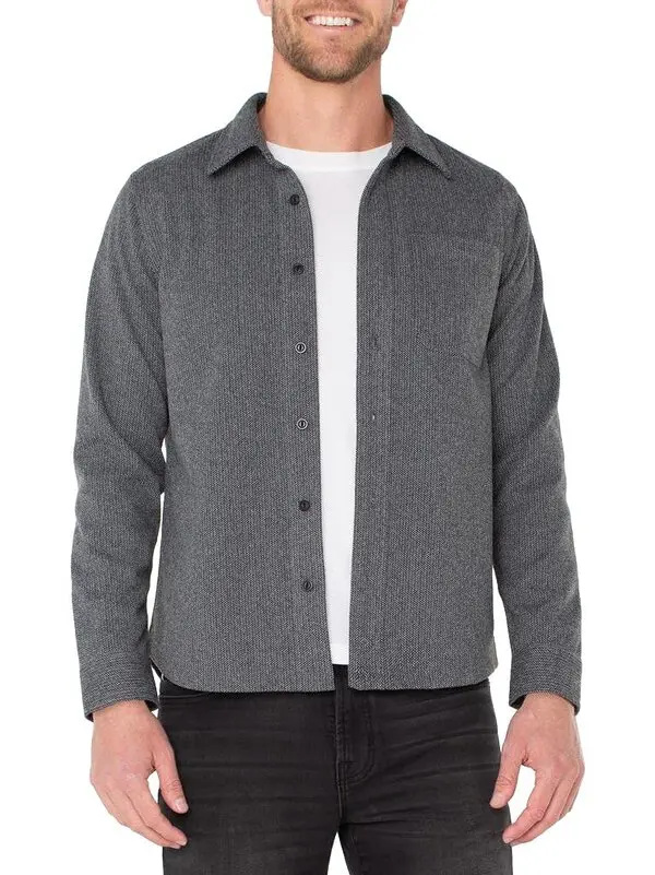 LIVERPOOL Herringbone Knit Button-up Shirt - Grey Multi
