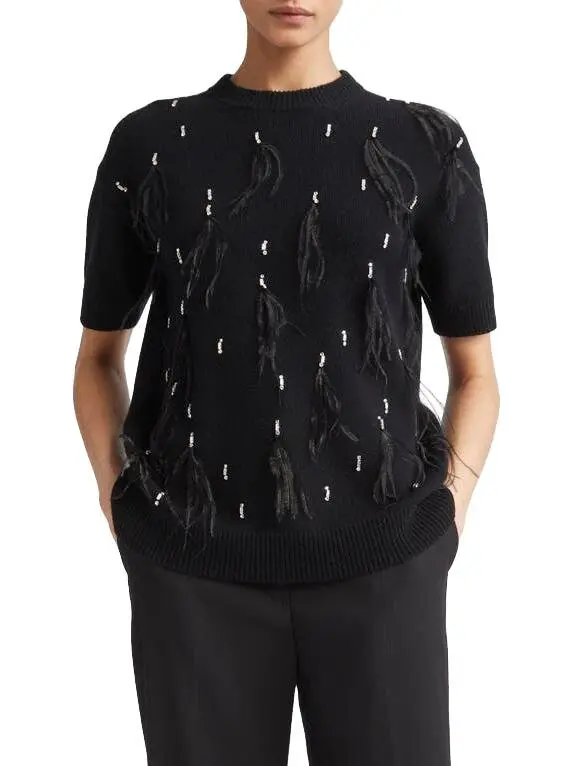 Max Mara Oblo Crystal & Feather Embellished Sweater - Black