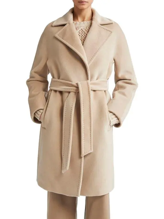 Max Mara Scire Belted Virgin Wool Wrap Coat - Beige