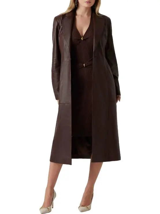 MARCIANO Lana Long Leather Coat - Rich Brown