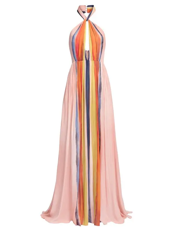 Elie Saab Printed Chiffon Long Dress - Multi