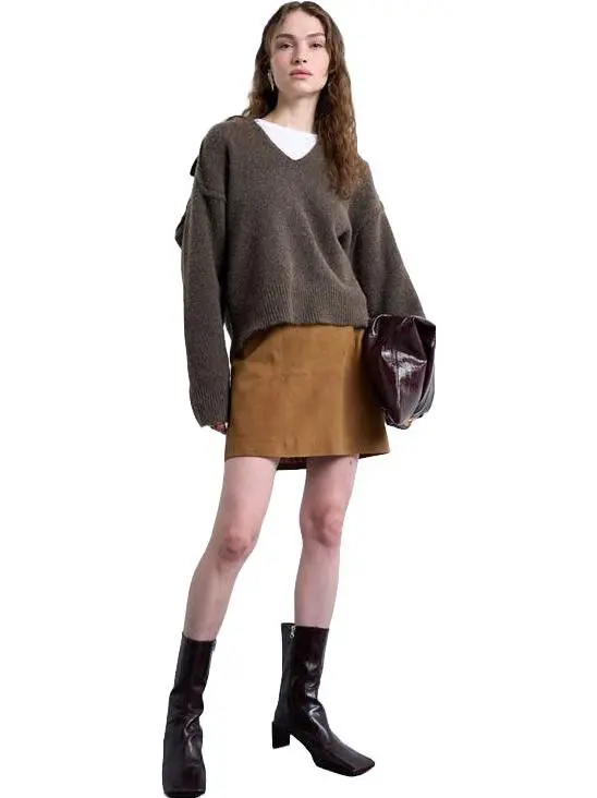 Topshop Paneled Suede Miniskirt - Brown