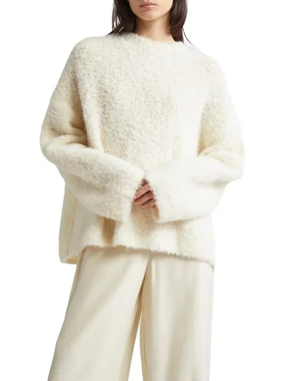 TOTEME Boxy Bouclé Alpaca Blend Sweater - Milk