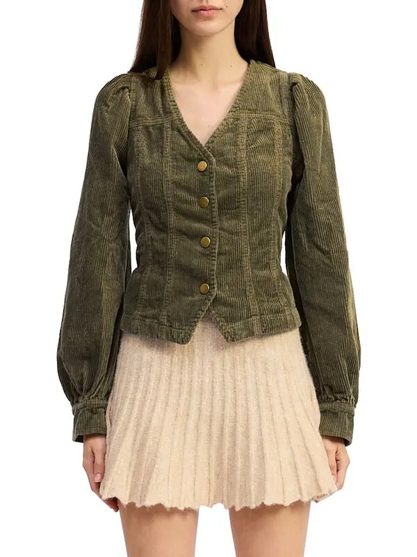 JACQUIE THE LABEL Sylvie Long Sleeve Corduroy Button-up Shirt - Washed Olive