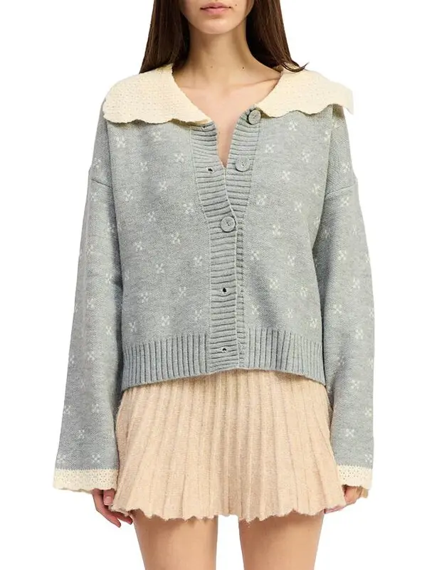 JACQUIE THE LABEL Georgia Contrast Collar Cardigan - Grey