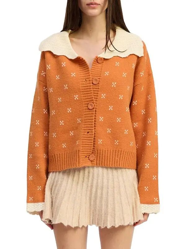 JACQUIE THE LABEL Georgia Contrast Collar Cardigan - Pumpkin