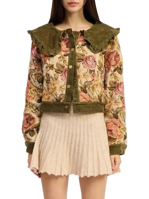 JACQUIE THE LABEL Nathalia Floral Print Jacket - Olive Coral